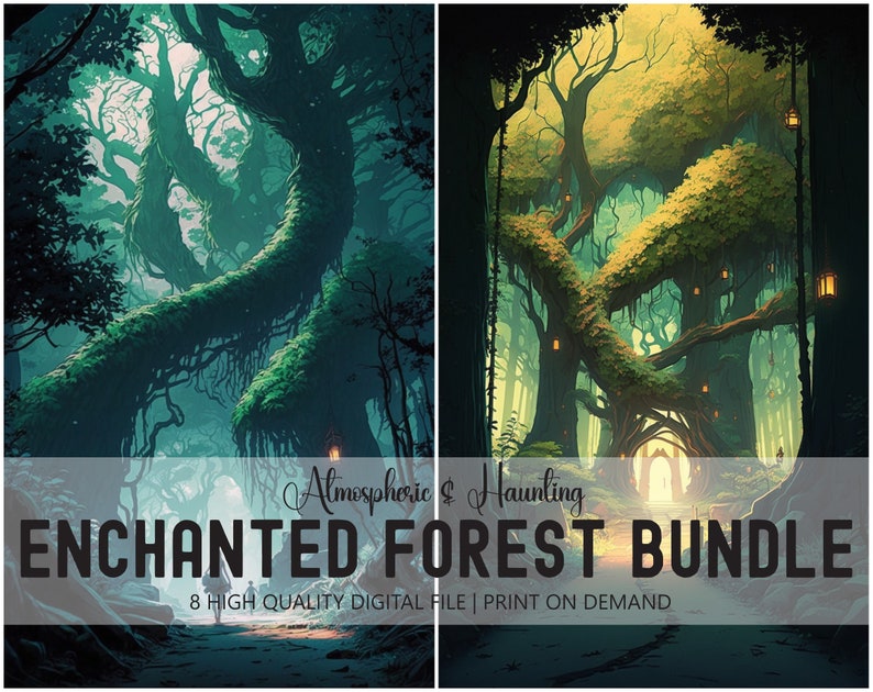 Enchanted Forest Print Set – Mysterious Woods Wall Art (digital ...
