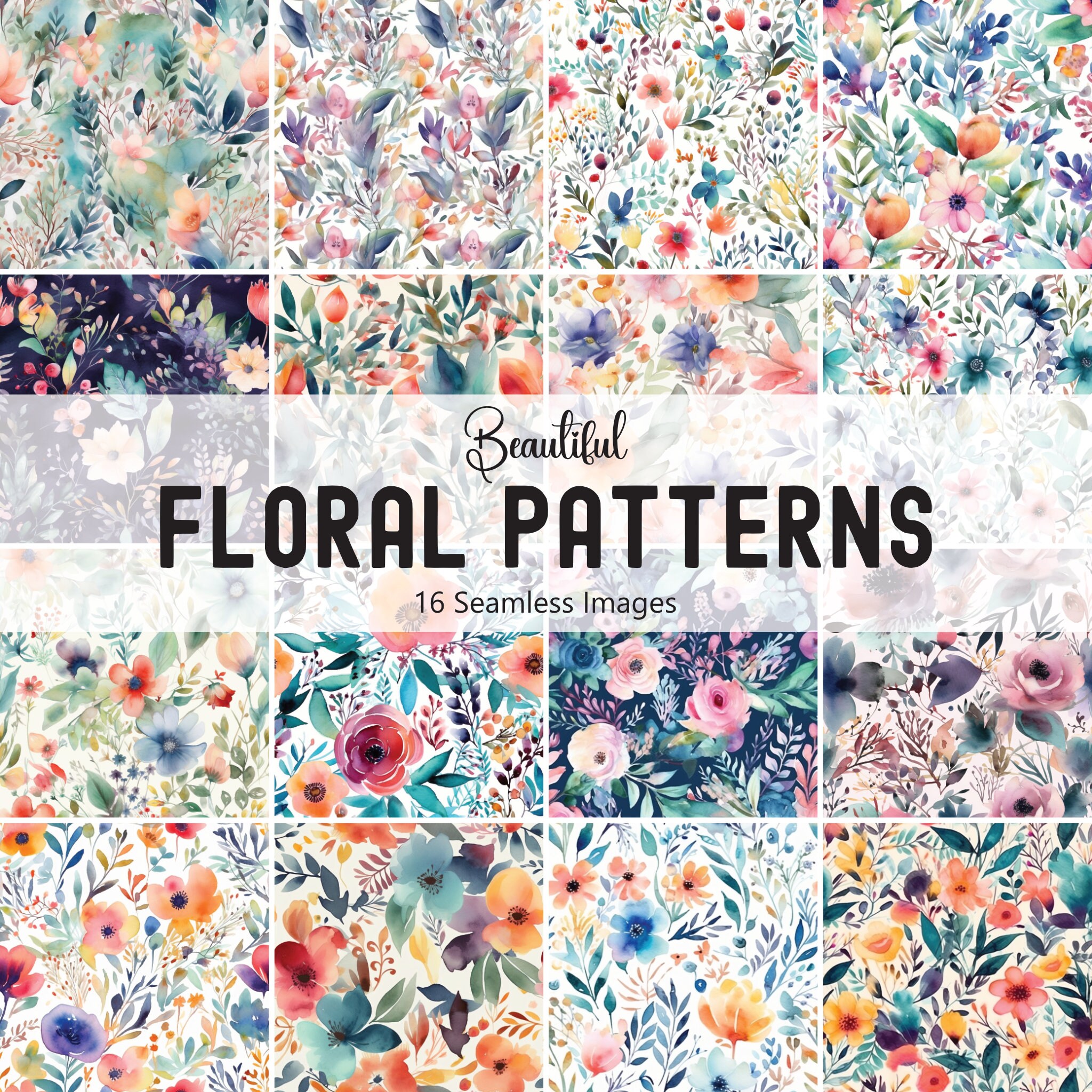 VINTAGE FLORAL 16 Seamless Prints, Repeating Pattern, Flowers Digital ...
