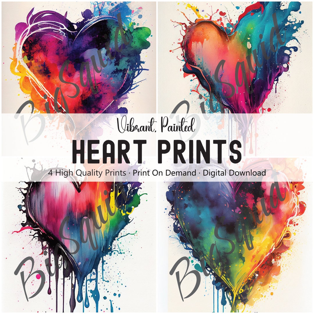Love Heart, Color Splash Poster Art (set of 4) - Digital Download, High ...