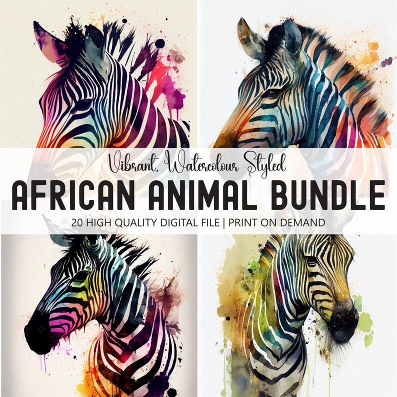 WATERCOLOR AFRICAN ANIMALS set of 20 Elephants, Rhinos, Giraffes ...