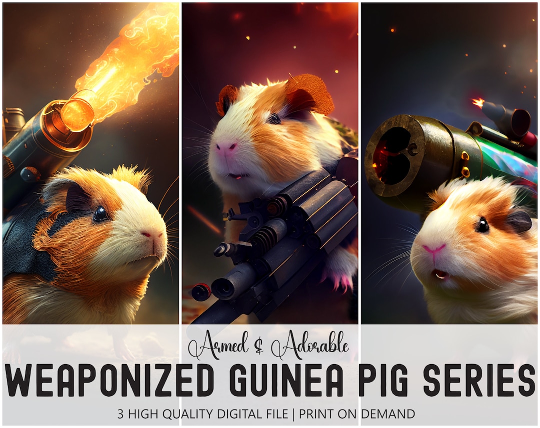 Guinea Pig, Cavy With Flame Thrower, Rocket Launcher, Gun, Poster Art ...