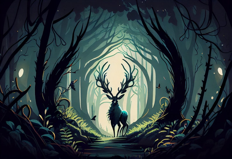 Enchanted Forest Stag Art - SVG & PNG, Vector, Printable Art, High ...