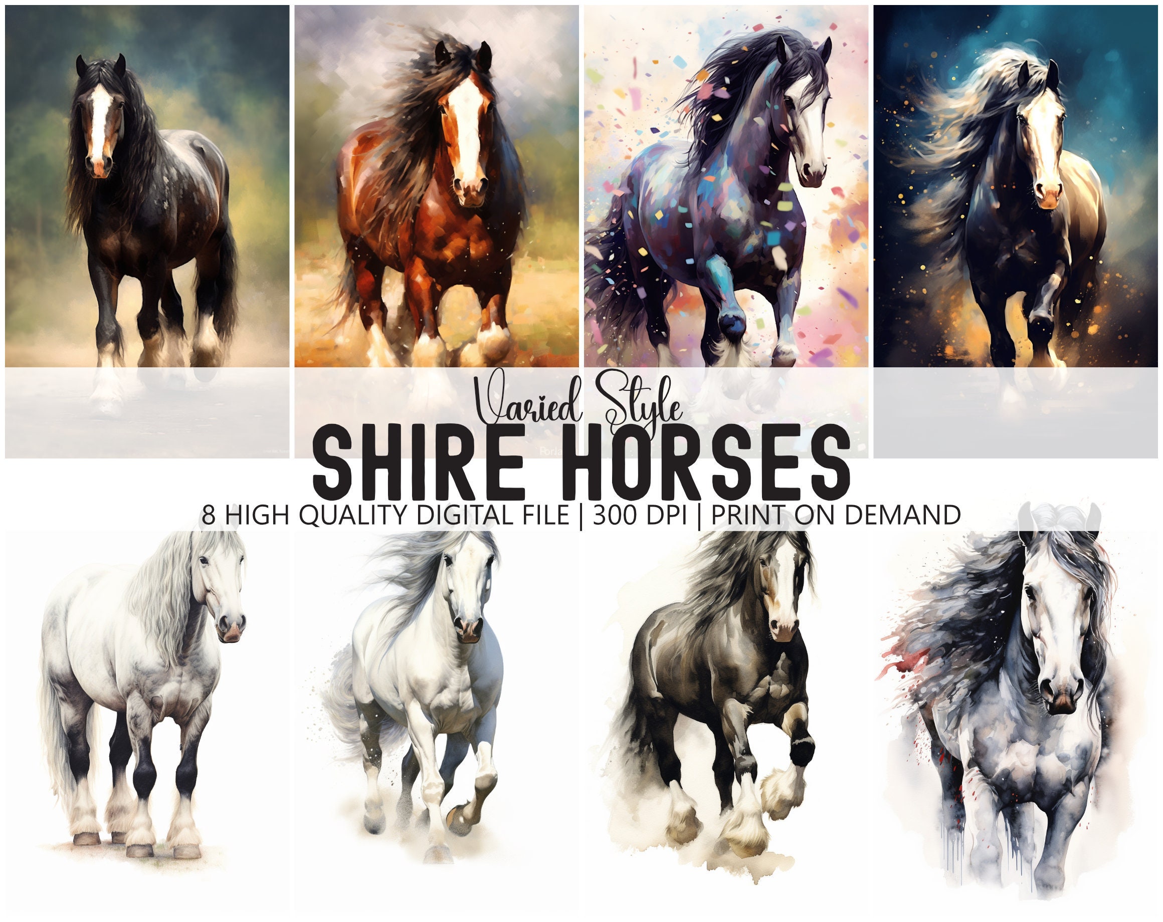 PRINTABLE HORSES, Instant Download, 300DPI, Huge Resolution, Shire ...