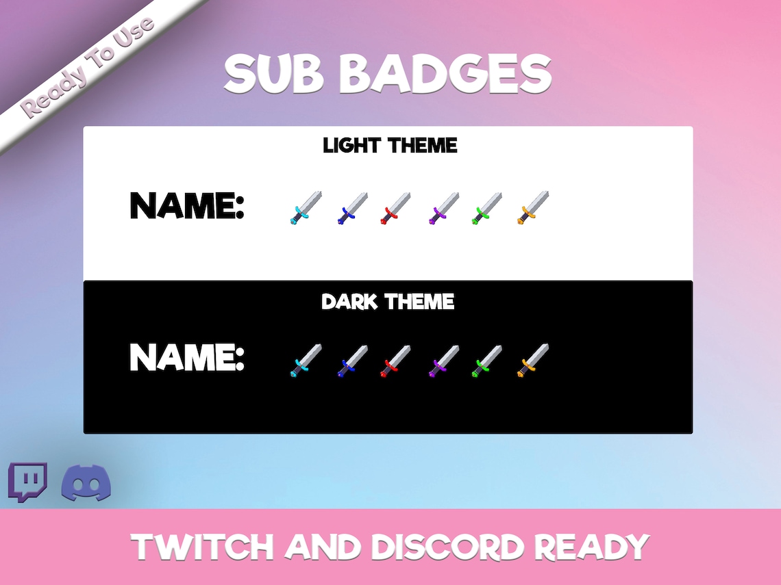 Sword Sub Badges Twitch Sub Badges Youtube Discord streamer Sub Badges ...