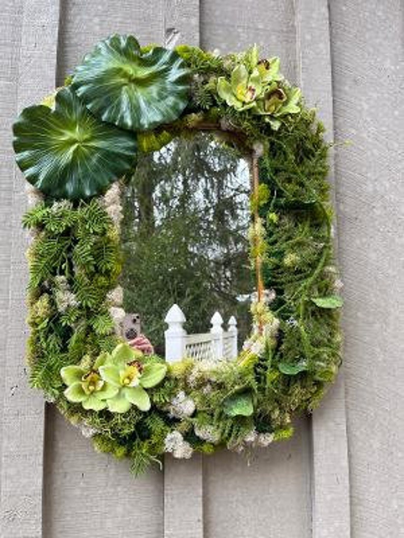 Preserved Moss Art Mirror, Moss Wall Mirror, Moss and Faux Flower Art ...