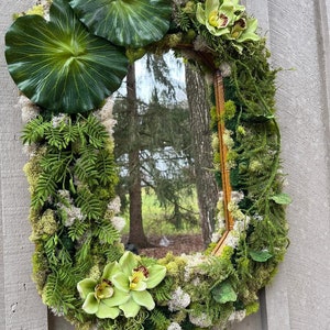 Preserved Moss Art Mirror, Moss Wall Mirror, Moss and Faux Flower Art ...
