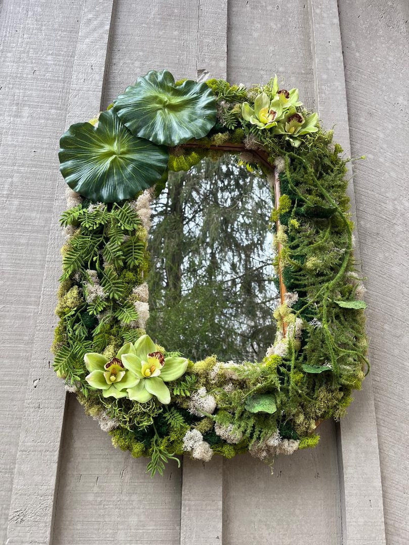 Preserved Moss Art Mirror, Moss Wall Mirror, Moss and Faux Flower Art ...