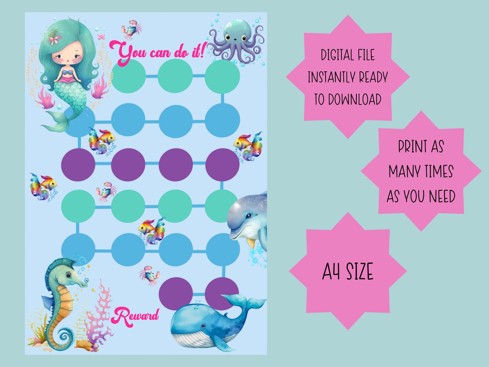 Mermaid Reward Chart Printable Mermaid Behaviour Chart Daily Chore ...