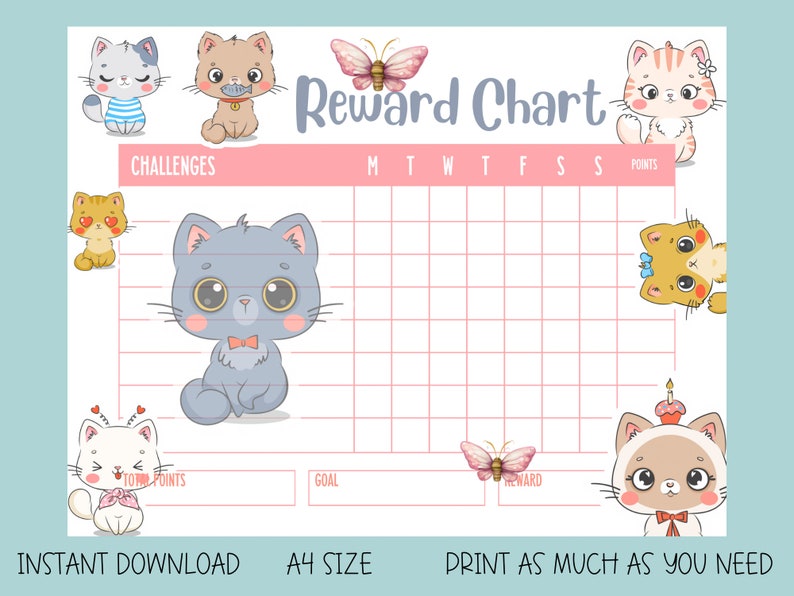 Cat Reward Chart || Printable Cat Behaviour Chart || Daily Chore Chart ...