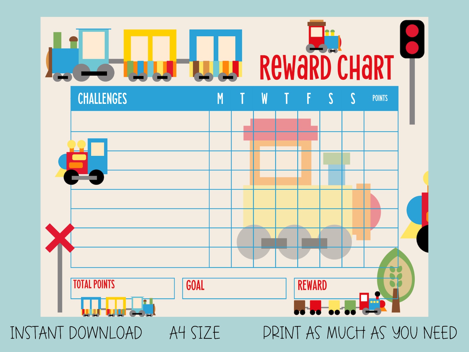 Train Reward Chart Printable Train Behaviour Chart Daily - Etsy