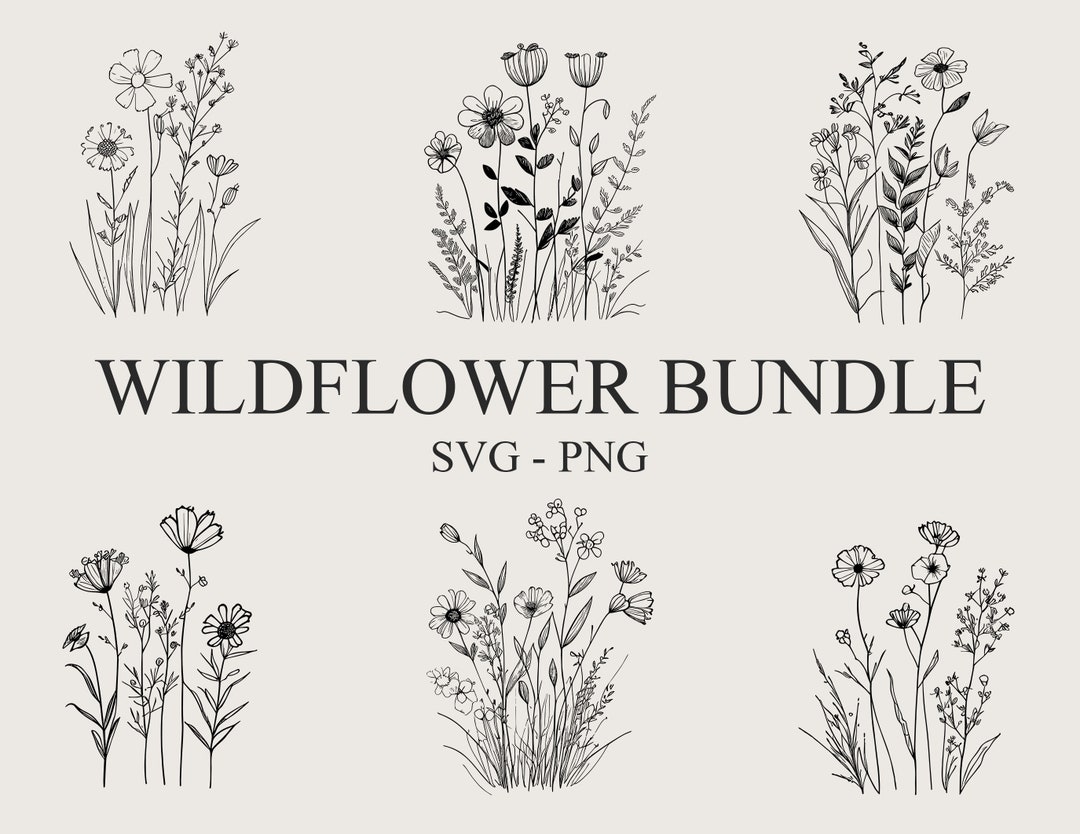 Wildflower Bundle Svg, Flower Meadow Svg, Flower Border SVG, Minimalist ...