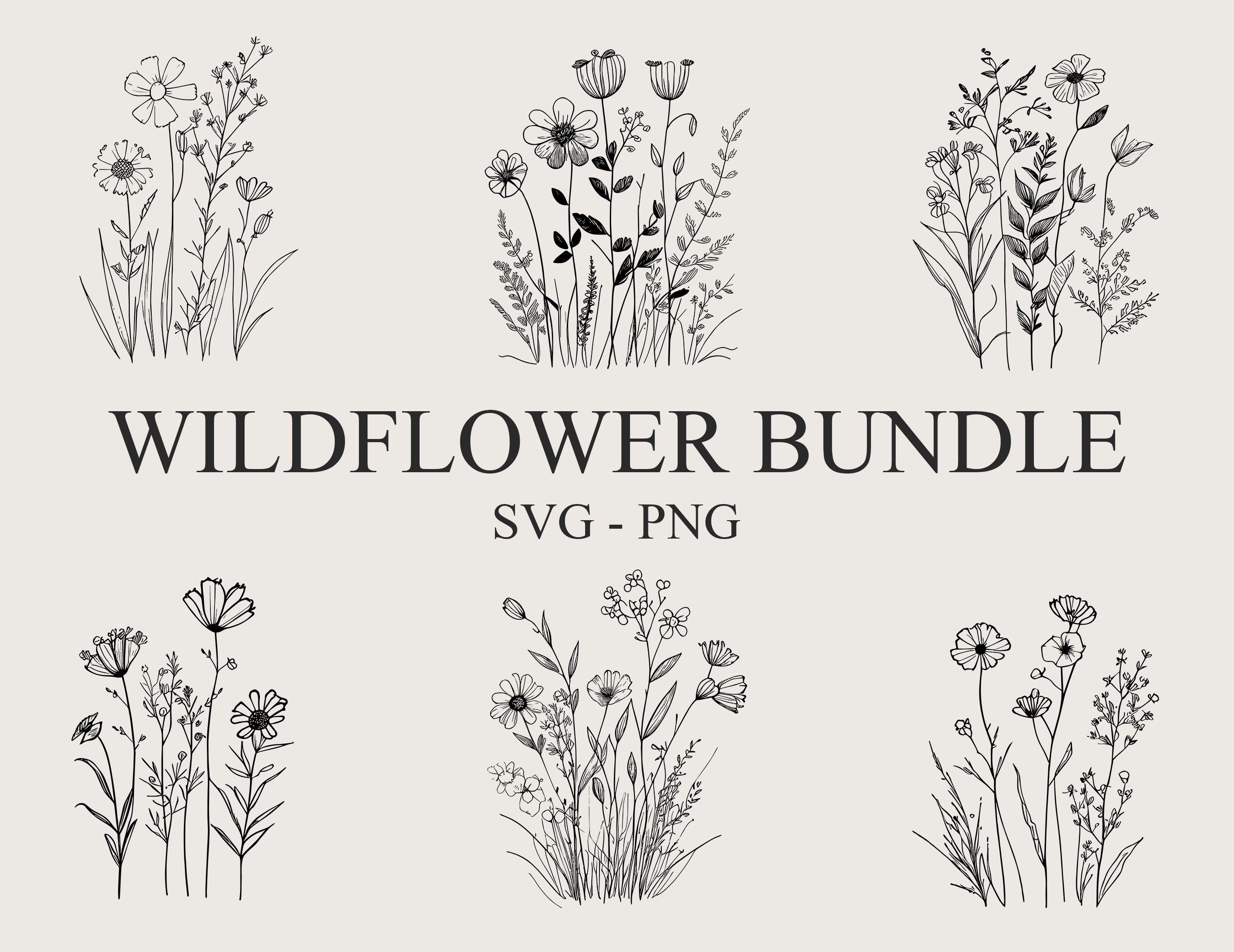 Wildflower Bundle Svg, Flower Meadow Svg, Flower Border SVG, Minimalist ...