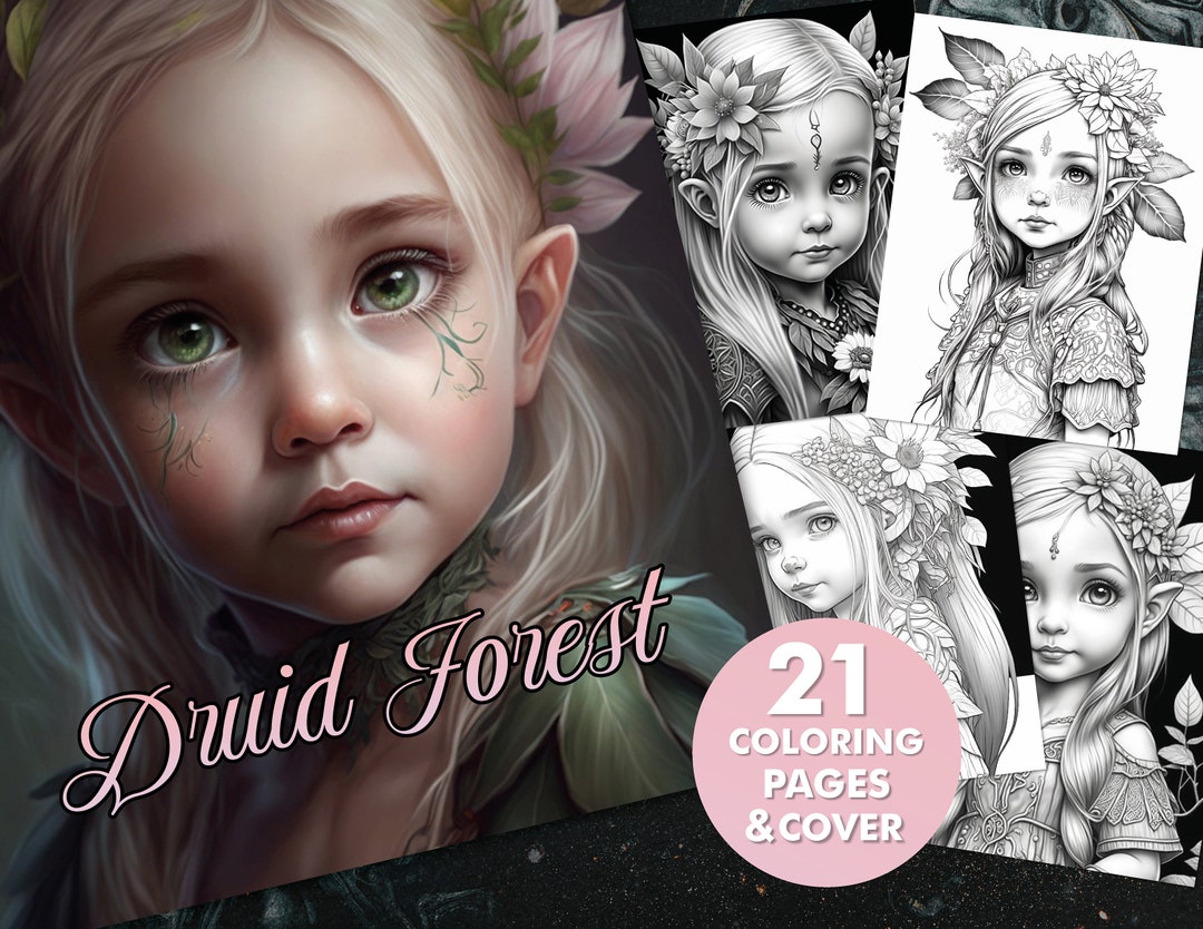 21 Cute Druid Girls Coloring Book - Adults & Kids Coloring Pages ...