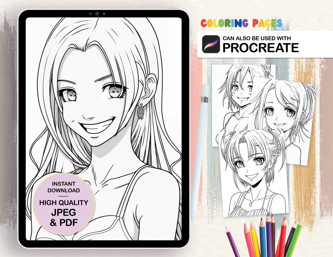 Anime Coloring Pages for Adults PDF, Coloring Pages JPEG, Coloring ...