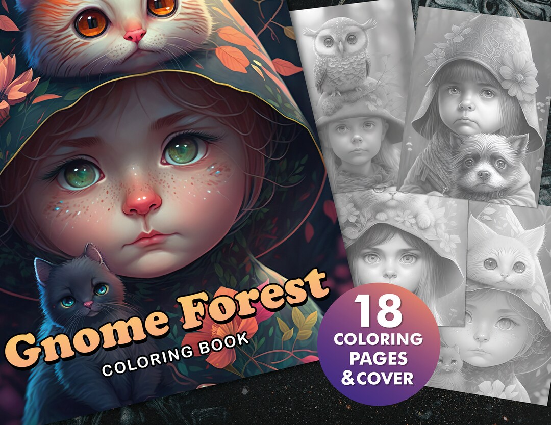 18 Cute Gnome Girls Coloring Book, Fantasy Coloring Page, Adults + Kids ...