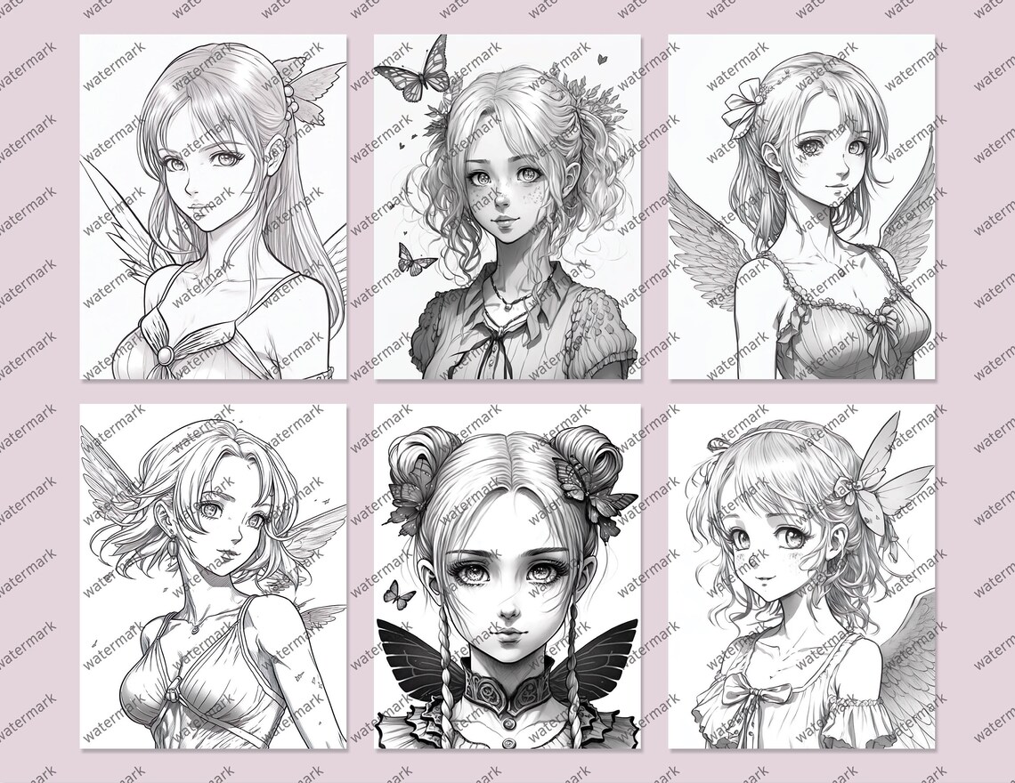 Fairy Anime Girl Coloring Page Printable | Cute Fantasy Manga Art for ...