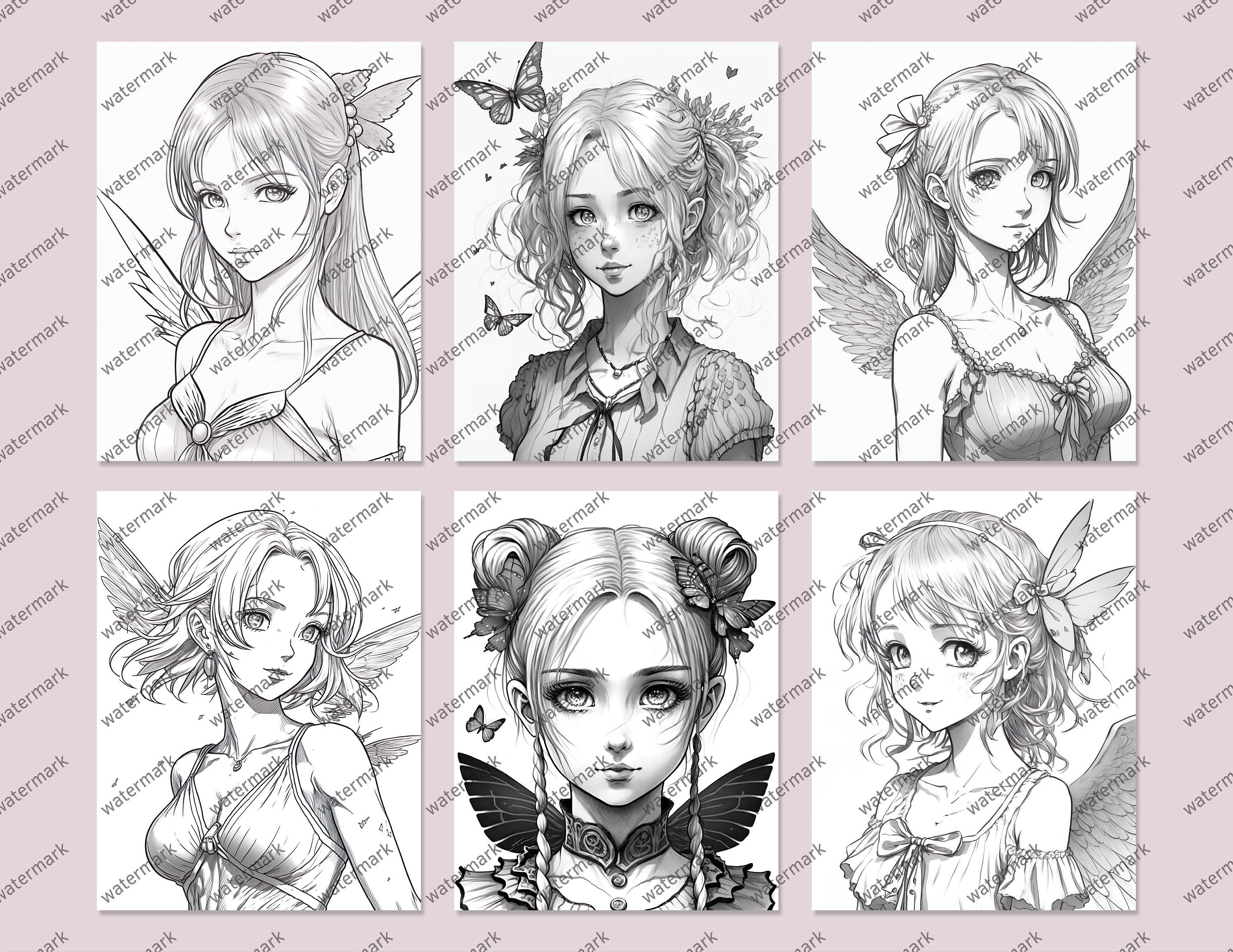 Fairy Anime Girl Coloring Page Printable | Cute Fantasy Manga Art for ...