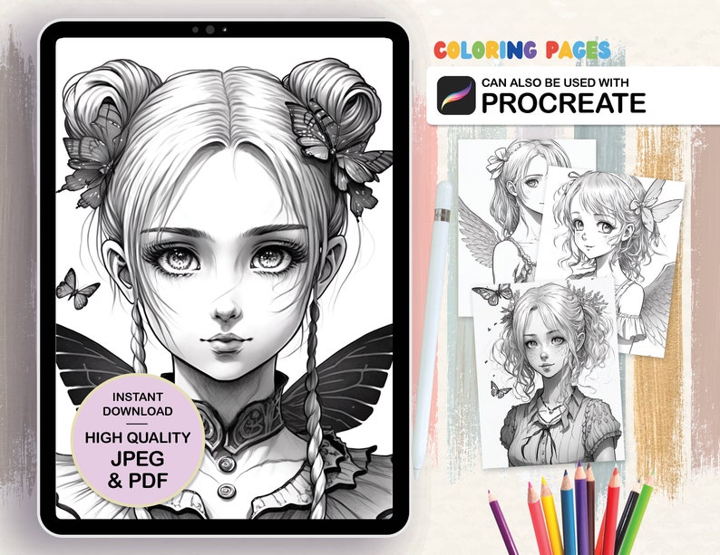 Fairy Anime Girl Coloring Page Printable | Cute Fantasy Manga Art for ...