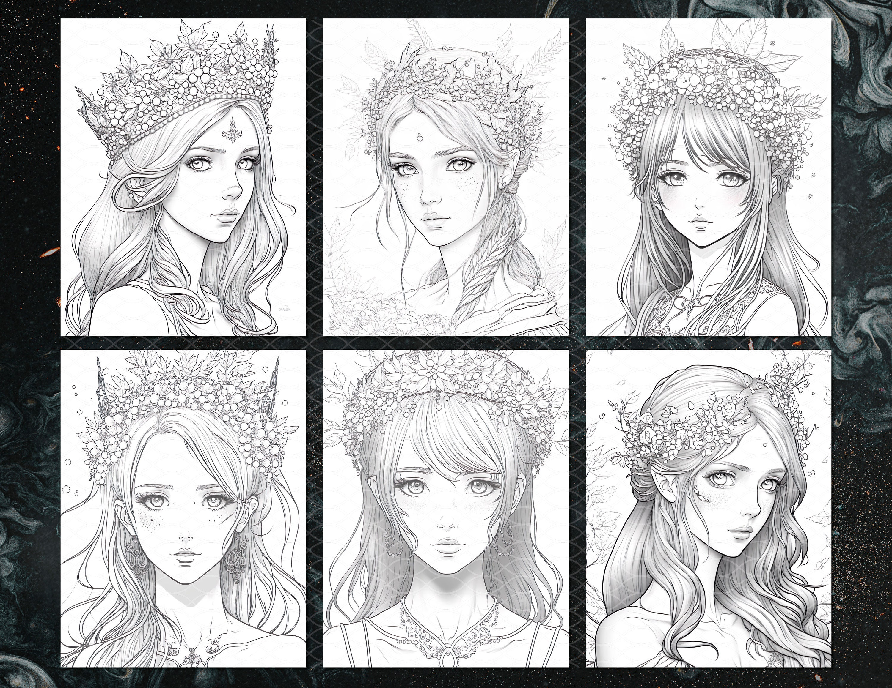 Enchanted Princess Anime Coloring Book for Adults & Kids, 18 Pages ...