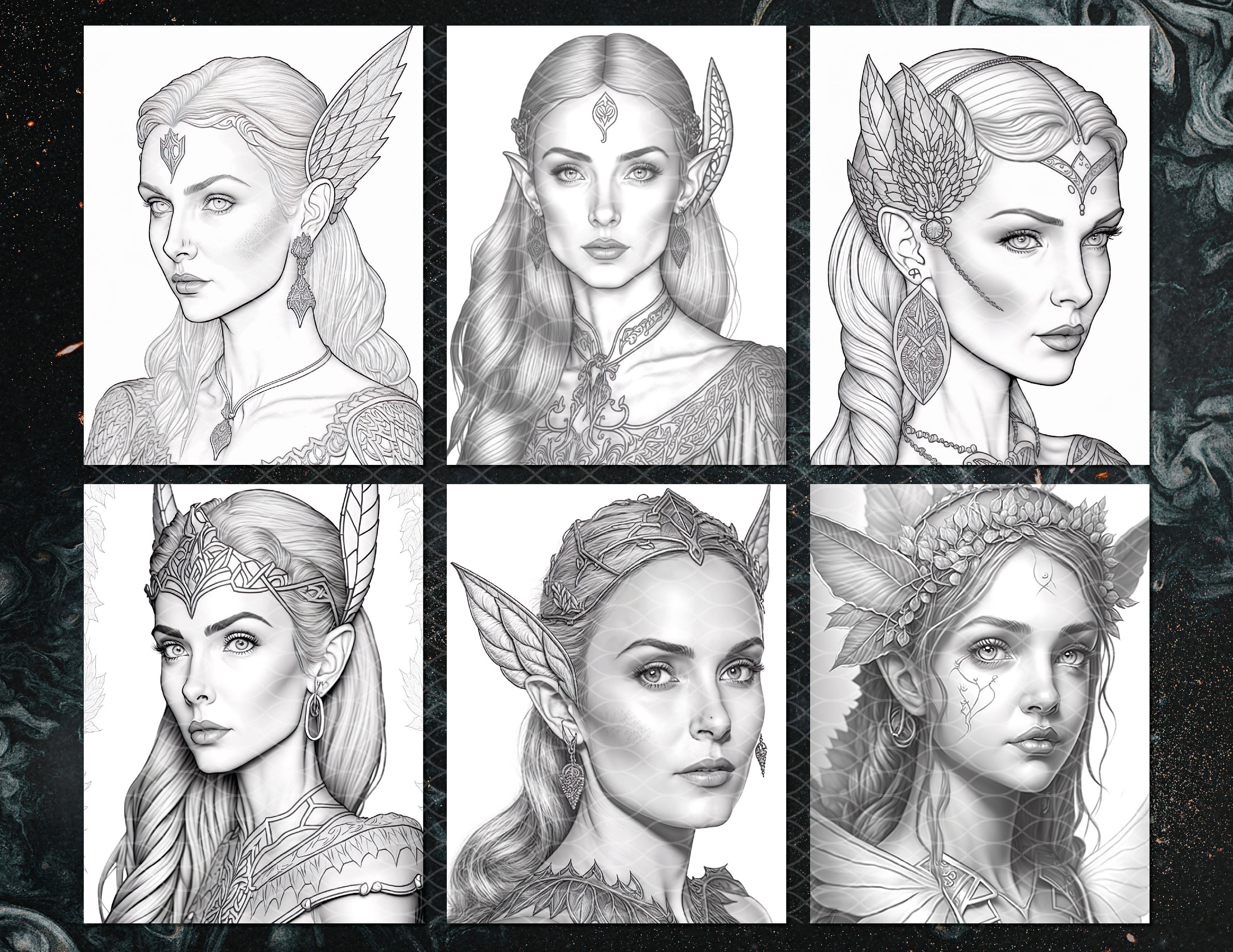 Enchanting Elf Women Coloring Pages for Adults Printable Fantasy ...