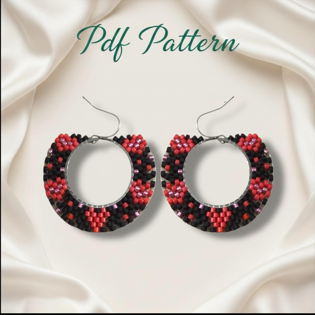 Heart Beaded Hoop Earring Pattern: Brick Stitch PDF Template (digital ...