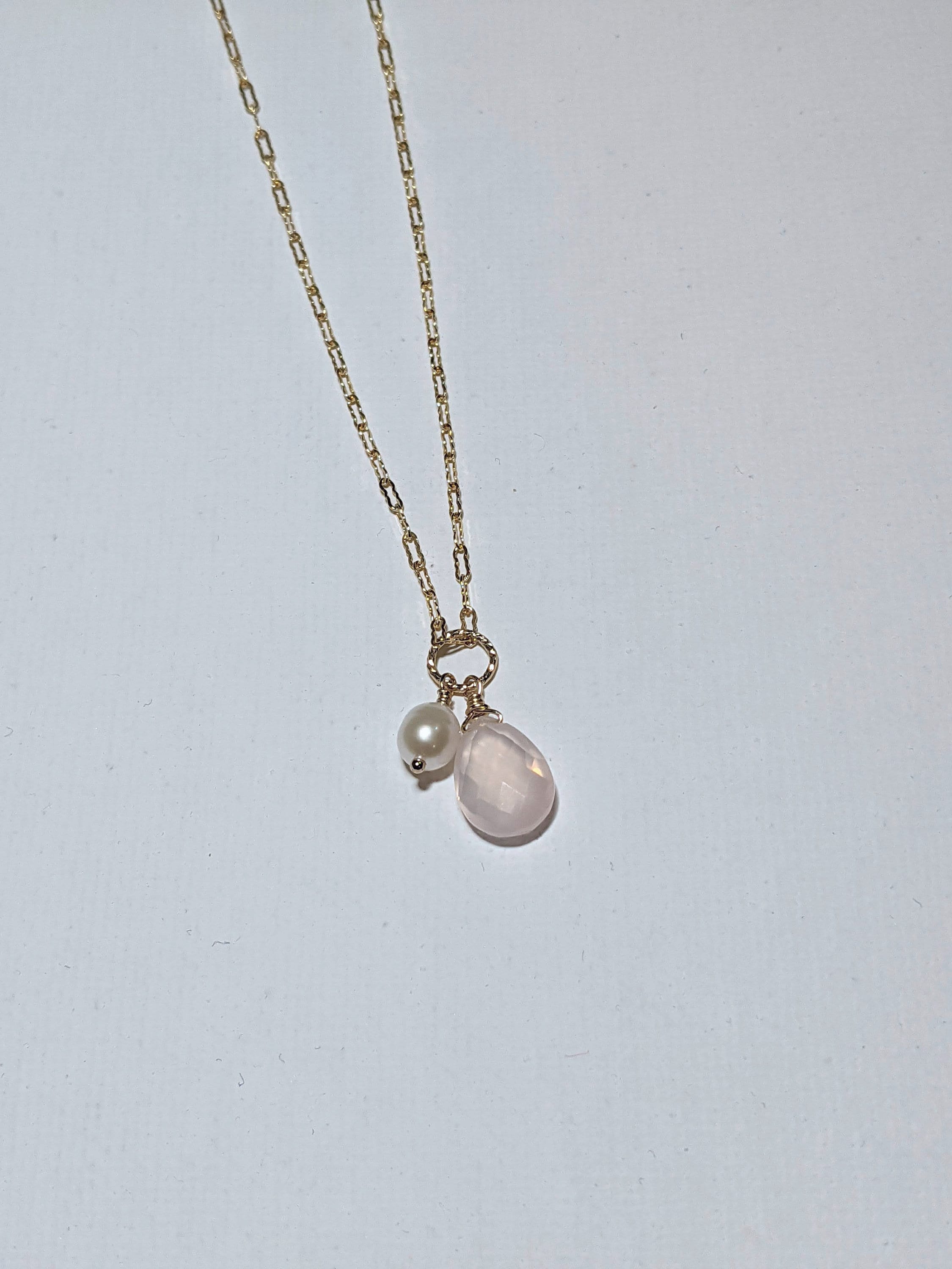 Rose Quartz and Pearl Necklace, Rose Quartz Pendant Necklace, Gemstone ...
