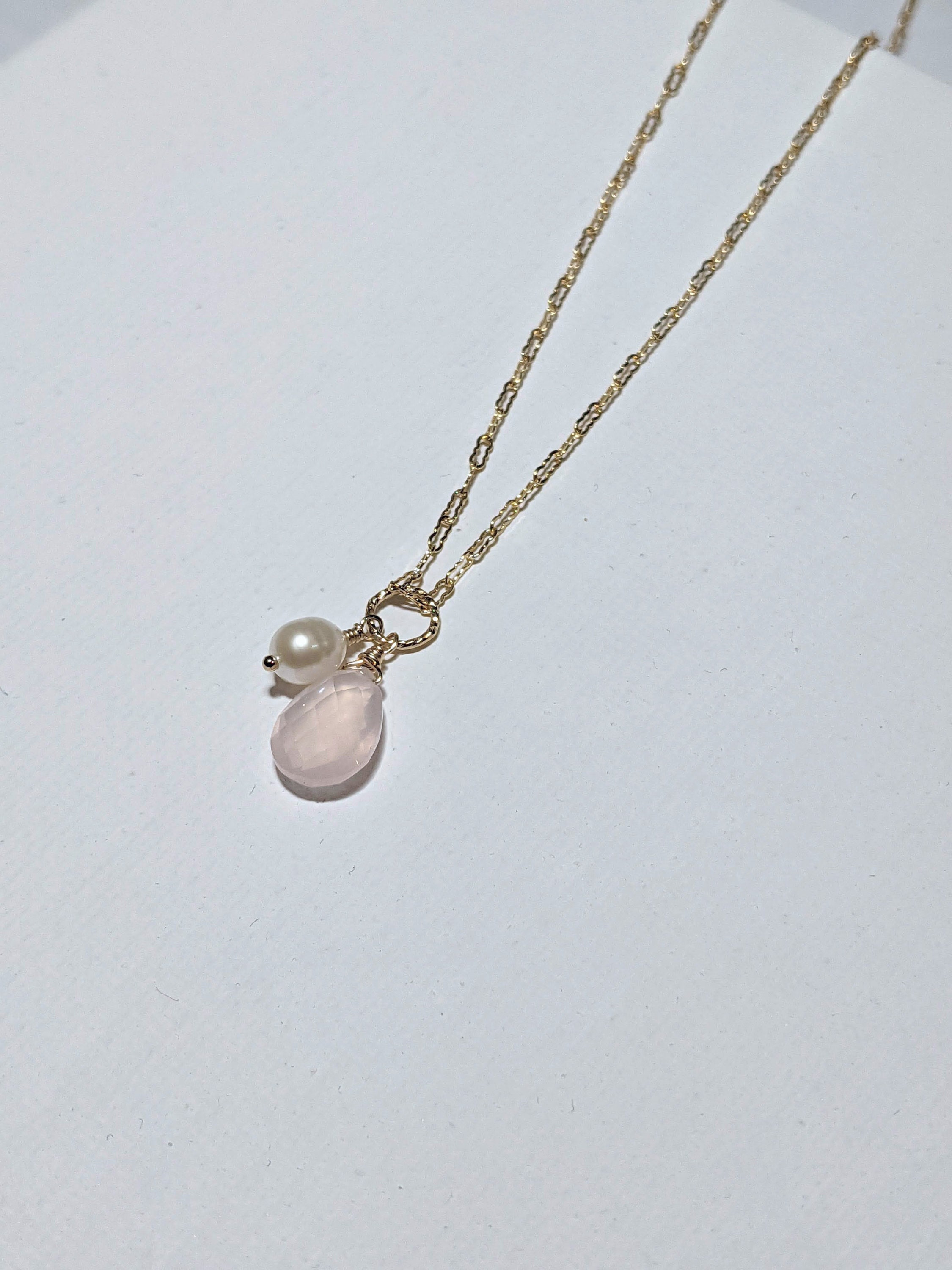 Rose Quartz and Pearl Necklace, Rose Quartz Pendant Necklace, Gemstone ...