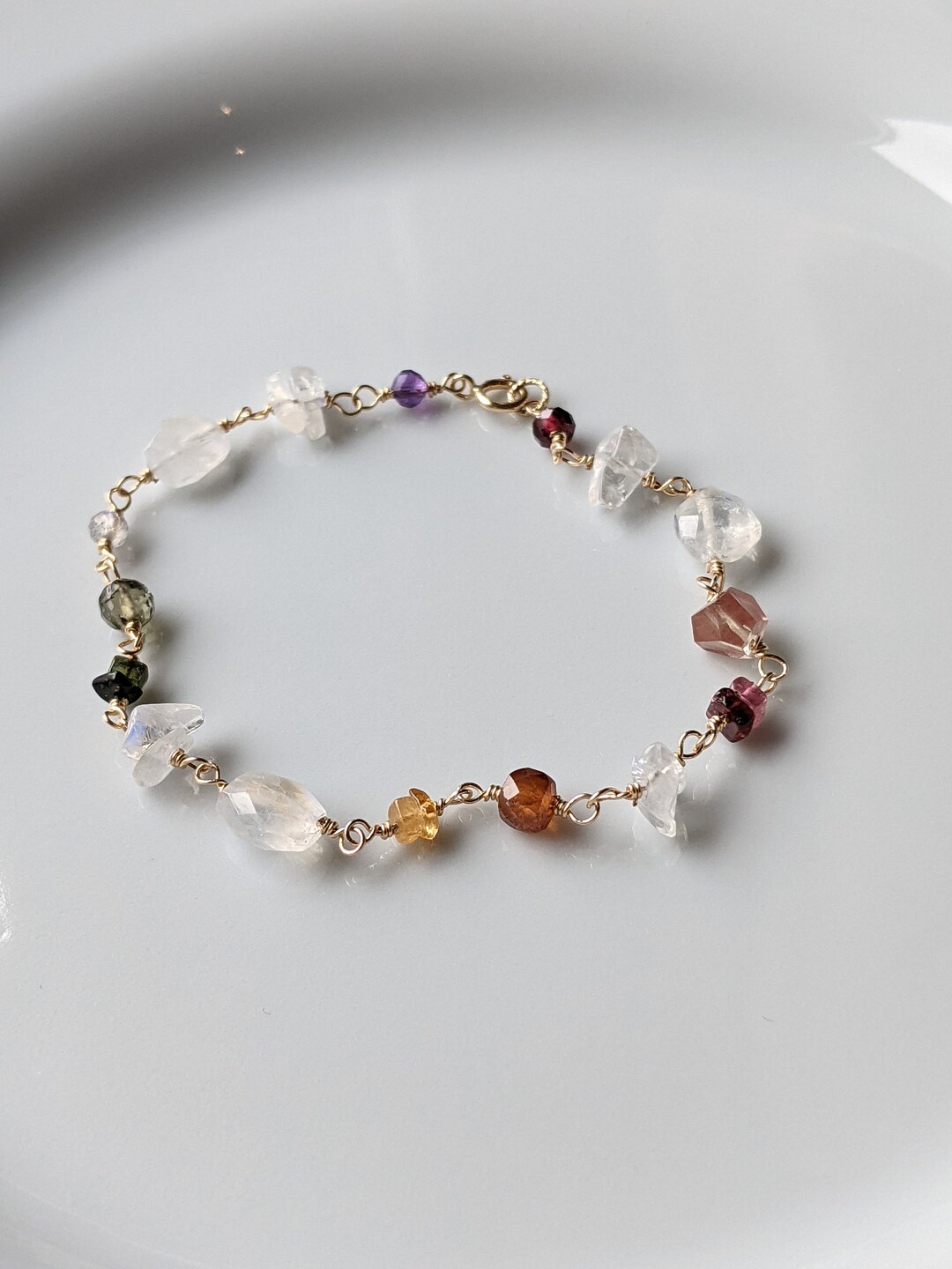 Multi Gemstone Bracelet Rainbow Moonstone Handmade Bracelet Colorful ...