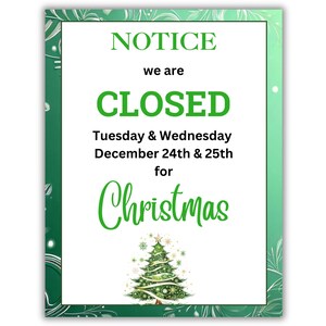 Closed Christmas Sign, Editable Office Sign for Door, Business Holiday ...