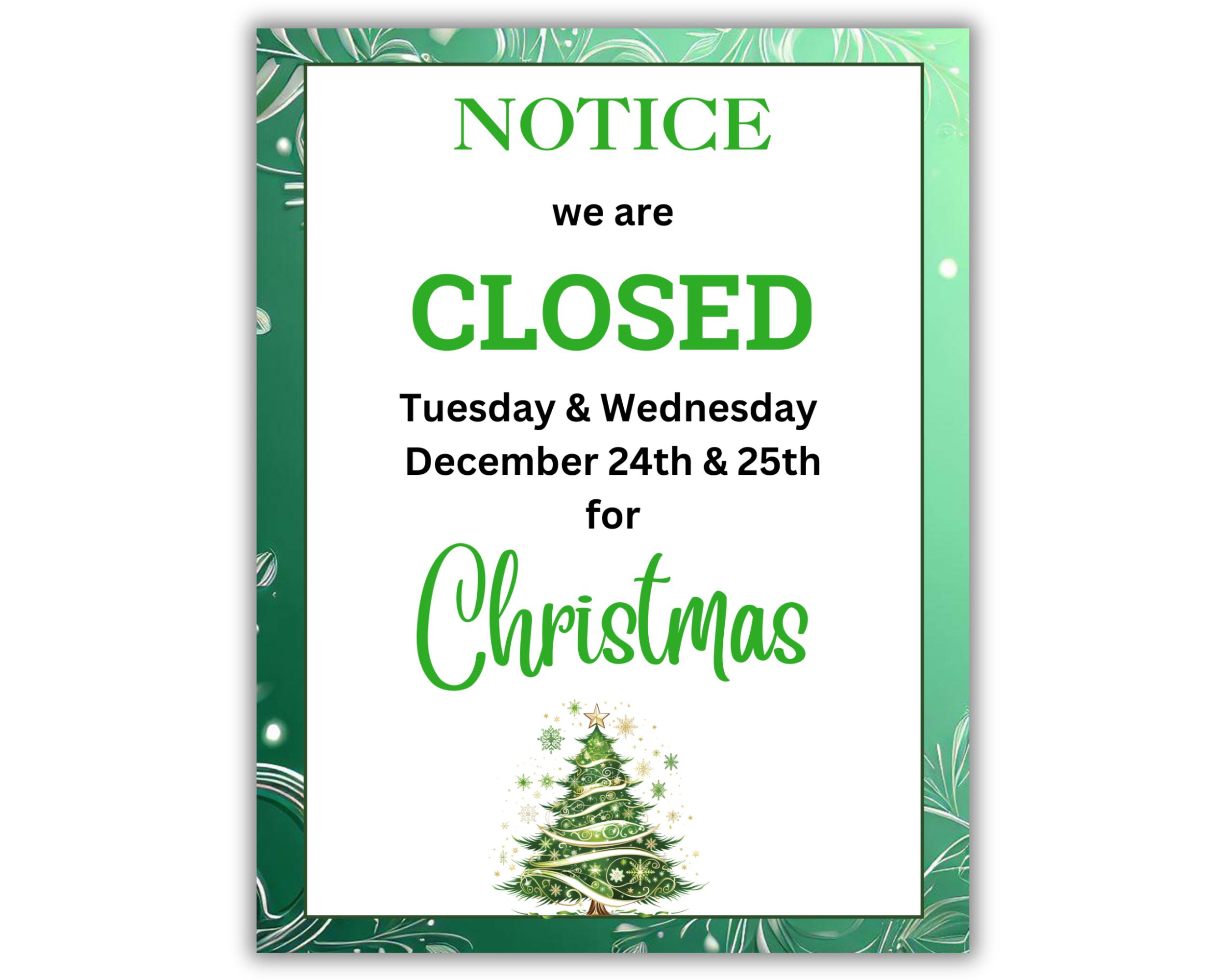 Closed Christmas Sign, Editable Office Sign for Door, Business Holiday ...