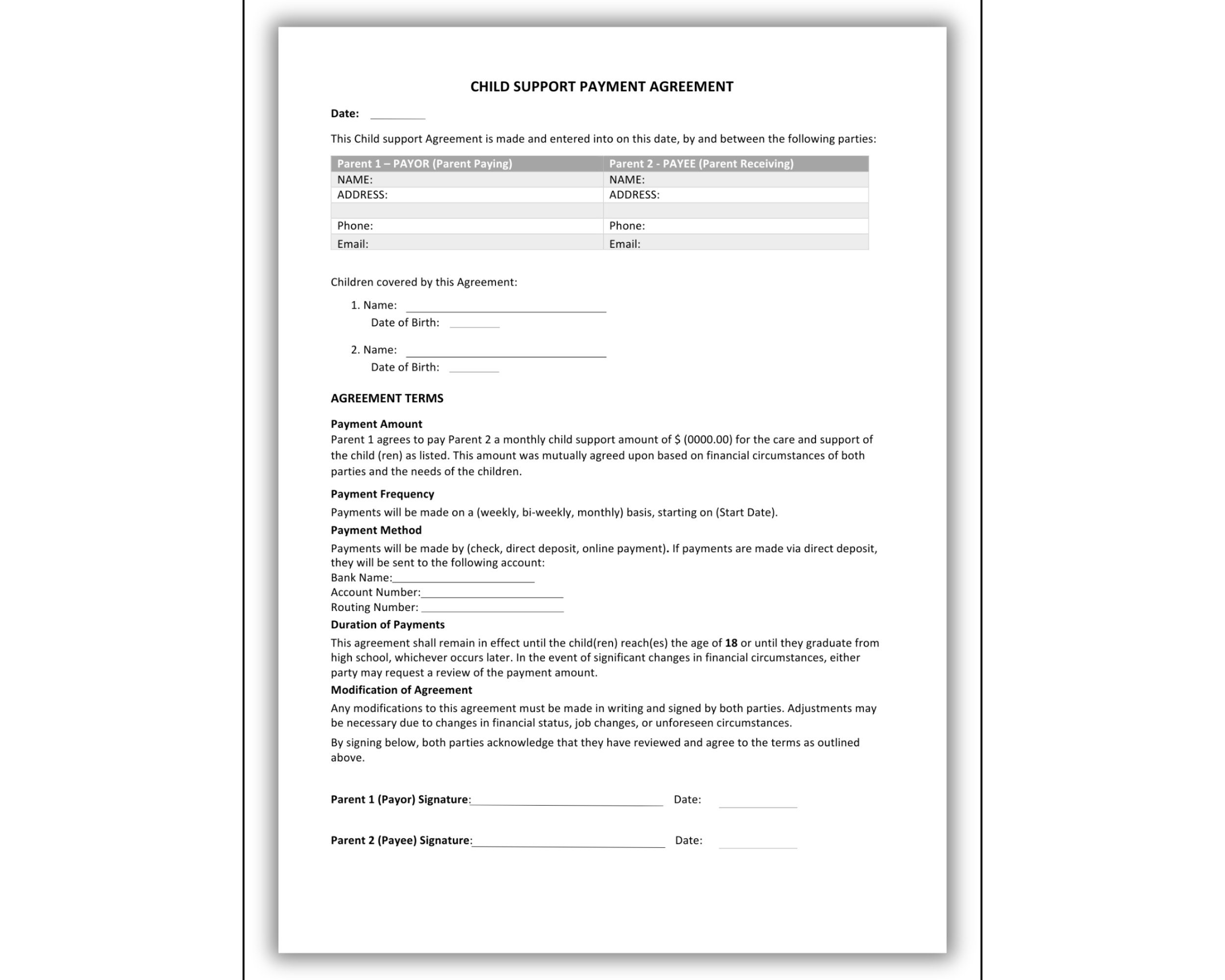 Editable Child Support Payment Agreement Letter - Personalize With Ease ...
