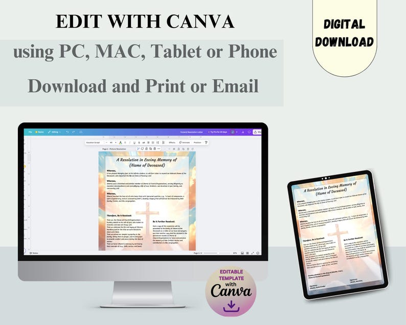 In Loving Memory Funeral Resolution Letter as Part of Your Funeral ...