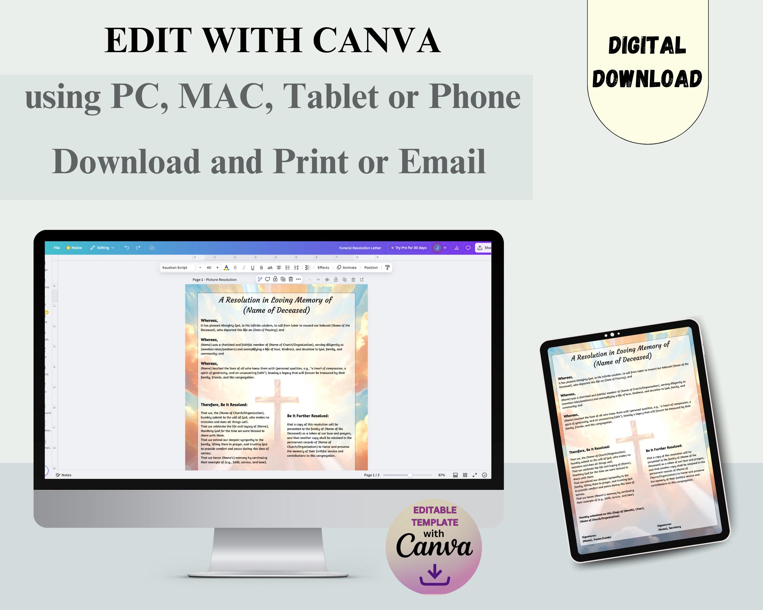 In Loving Memory Funeral Resolution Letter as Part of Your Funeral ...