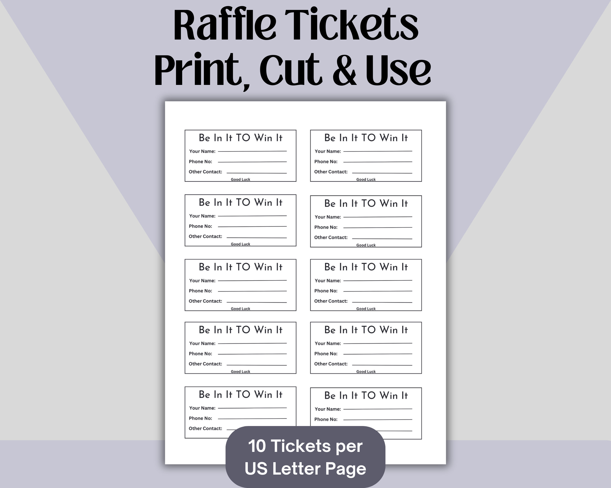 Raffle Ticket Template to Print, Simple Event Ticket Template, 10 Event ...