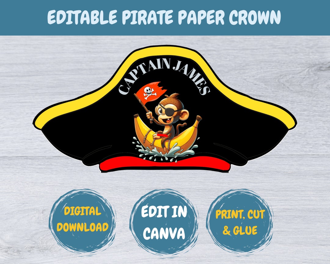 Pirate Hat Paper Crown, Printable Captain Pirate Hat, Birthday Crown ...
