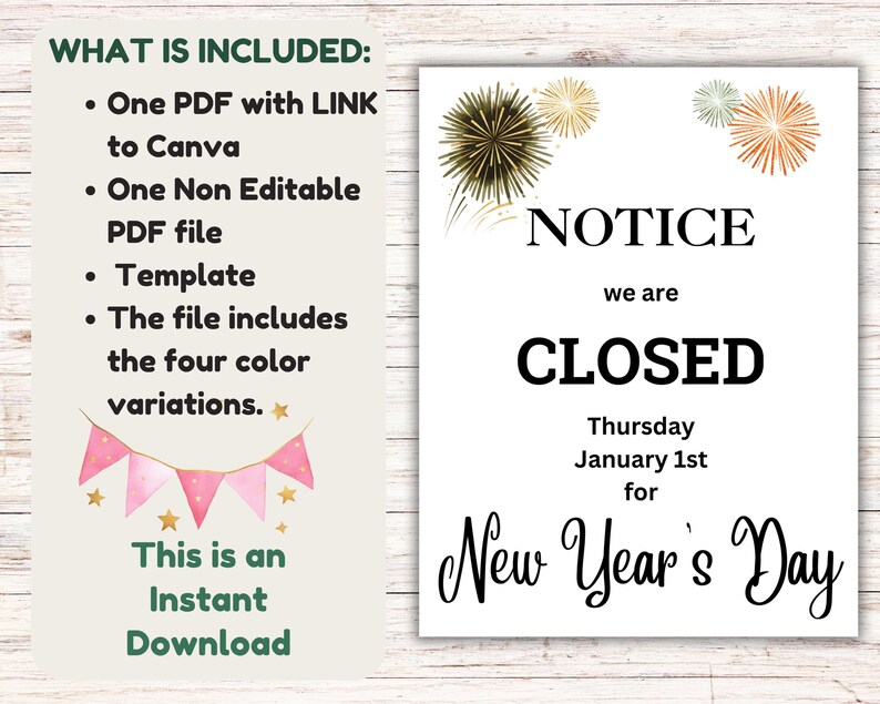 Closed Sign for New Year's Day, Editable Office Sign for Door, Business ...