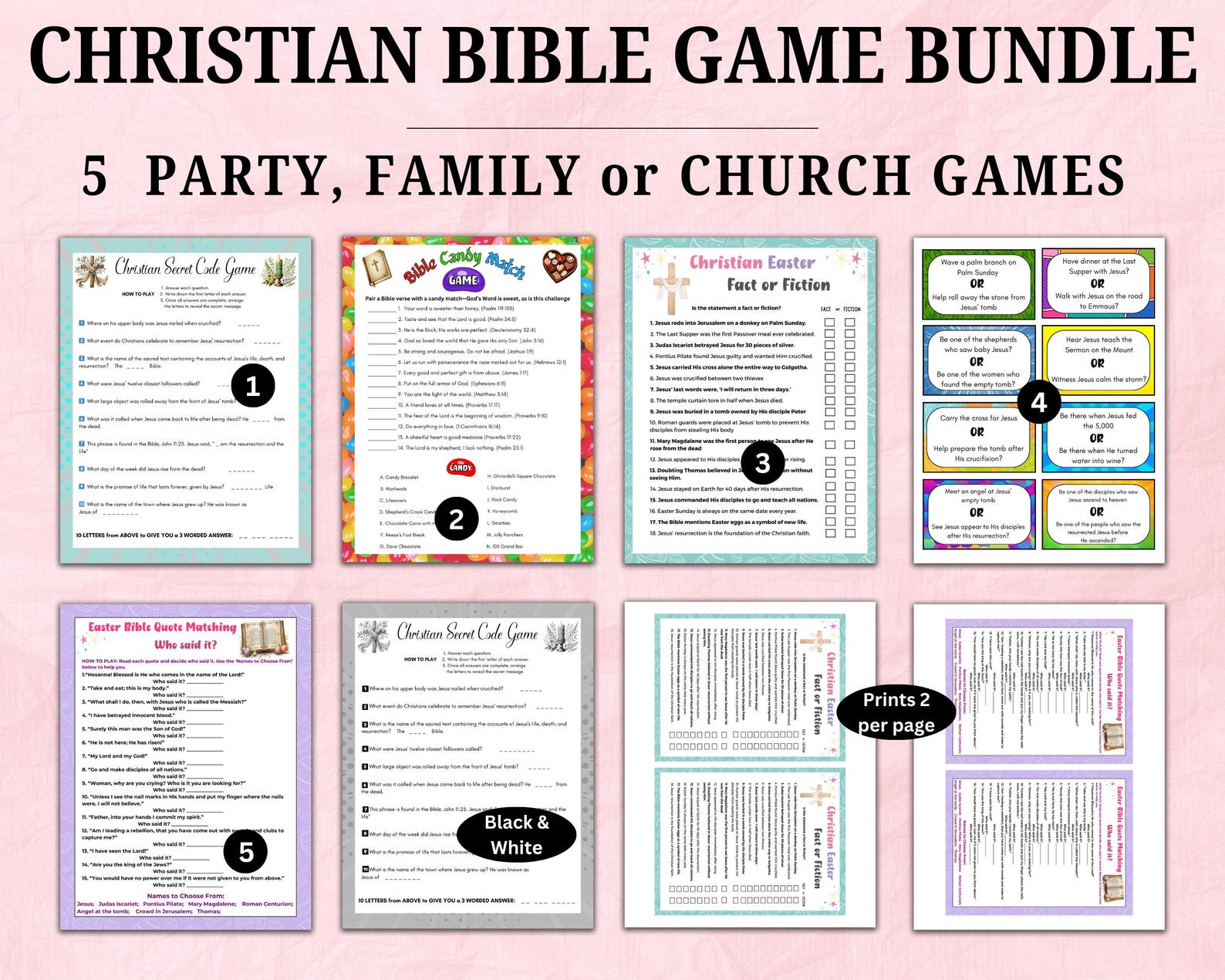 5 Bible Games BUNDLE, Christian Easter Games, Printable Christian Games ...