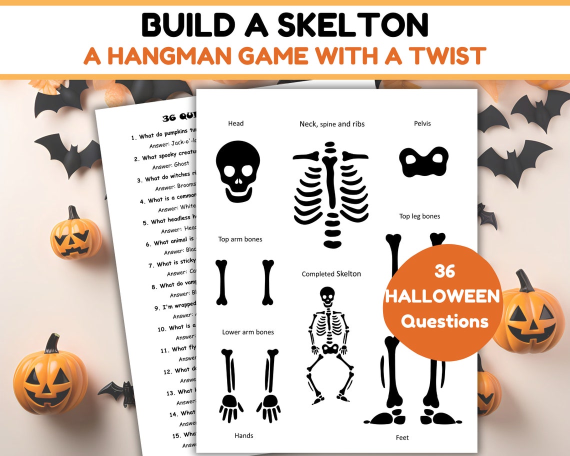 Build a Skeleton Printable Game, Hangman Game With a Skelton, 36 ...