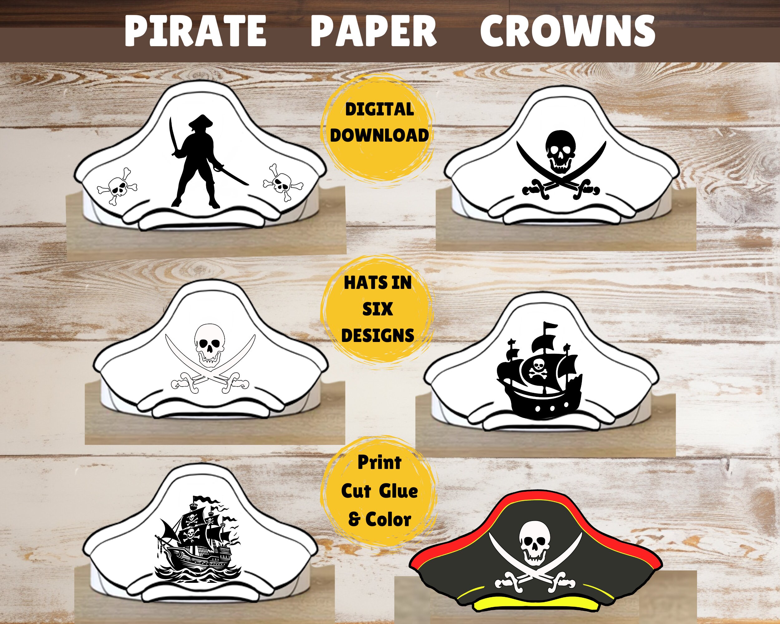 Printable Pirate Paper Crown for Kids Party Hats, Birthday Crown for ...