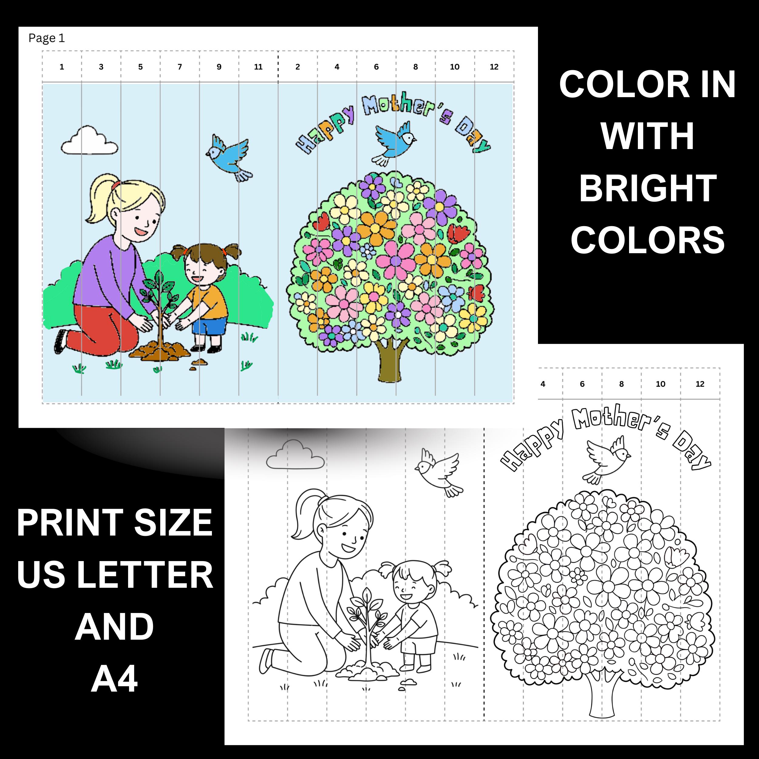 Mothers Day 3D Paper Craft Template, Agamograph Kids Activity Coloring ...