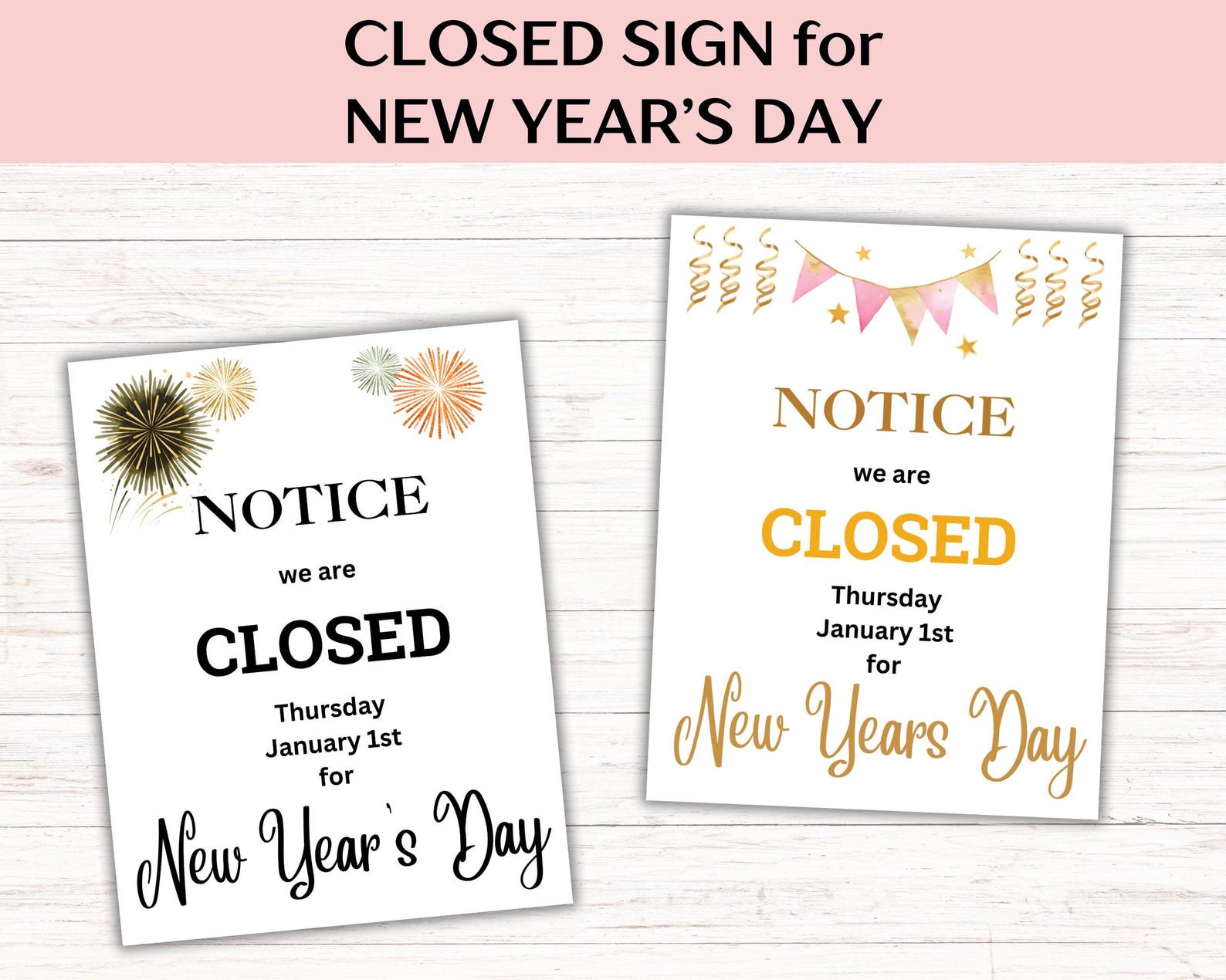 Closed Sign for New Year's Day, Editable Office Sign for Door, Business ...