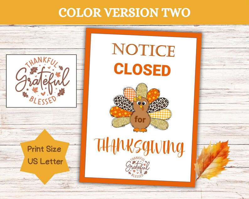 Closed Thanksgiving Sign, Printable Office Sign for Door, Business ...