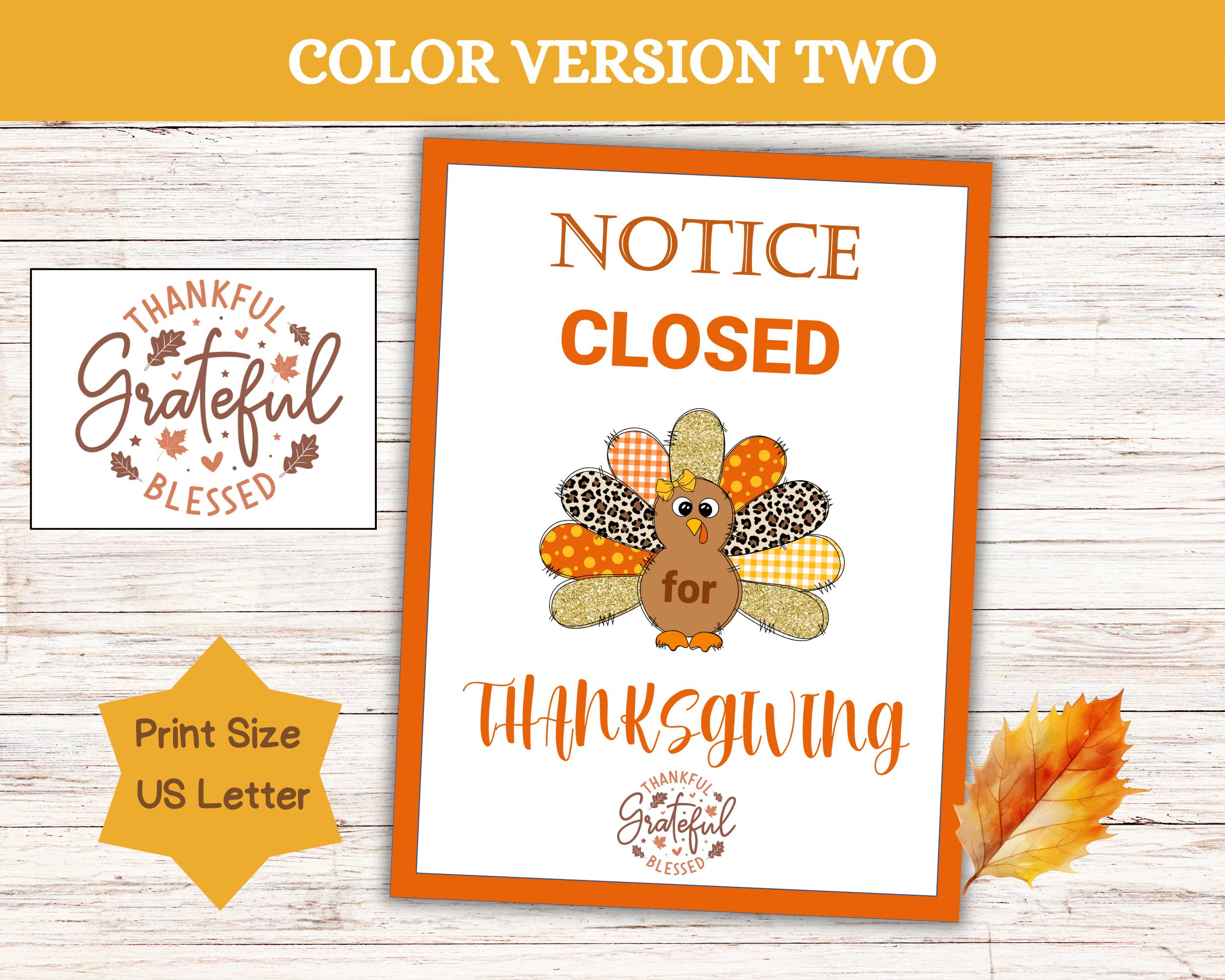 Closed Thanksgiving Sign, Printable Office Sign for Door, Business ...
