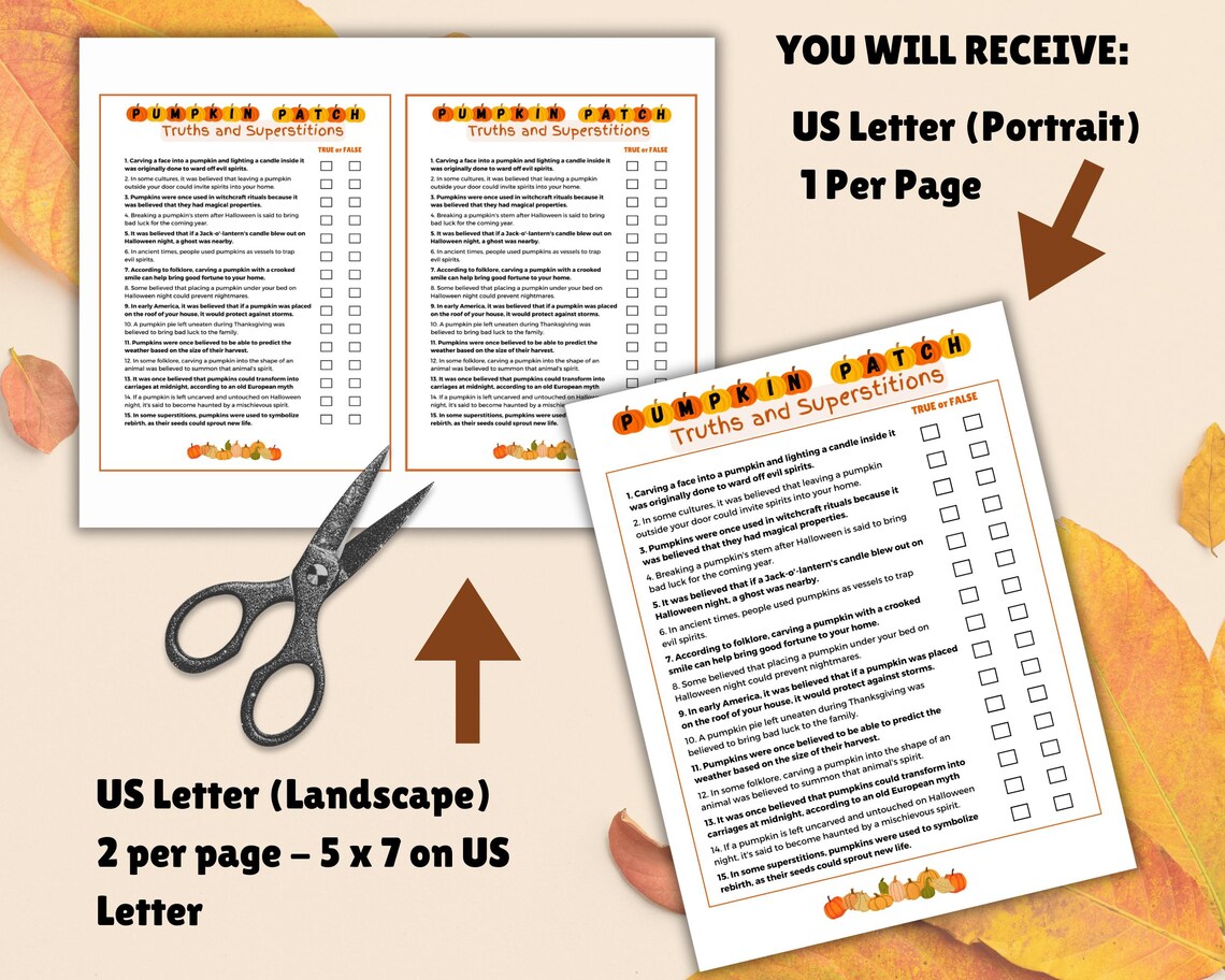 Pumpkin True or False, Printable Pumpkin Trivia Game, Thanksgiving ...