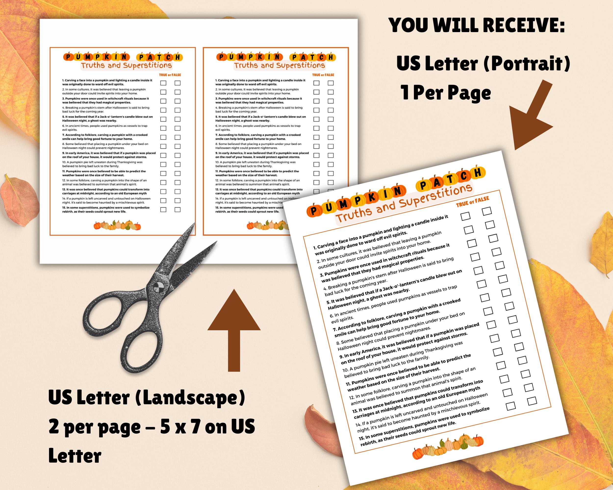 Pumpkin True or False, Printable Pumpkin Trivia Game, Thanksgiving ...