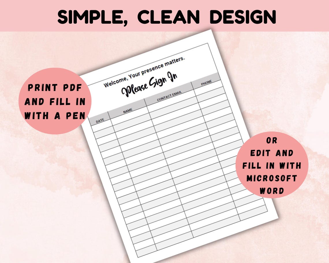 Volunteer Sign up Sheet Use for Visitors, Parents | Welcome Sign in ...