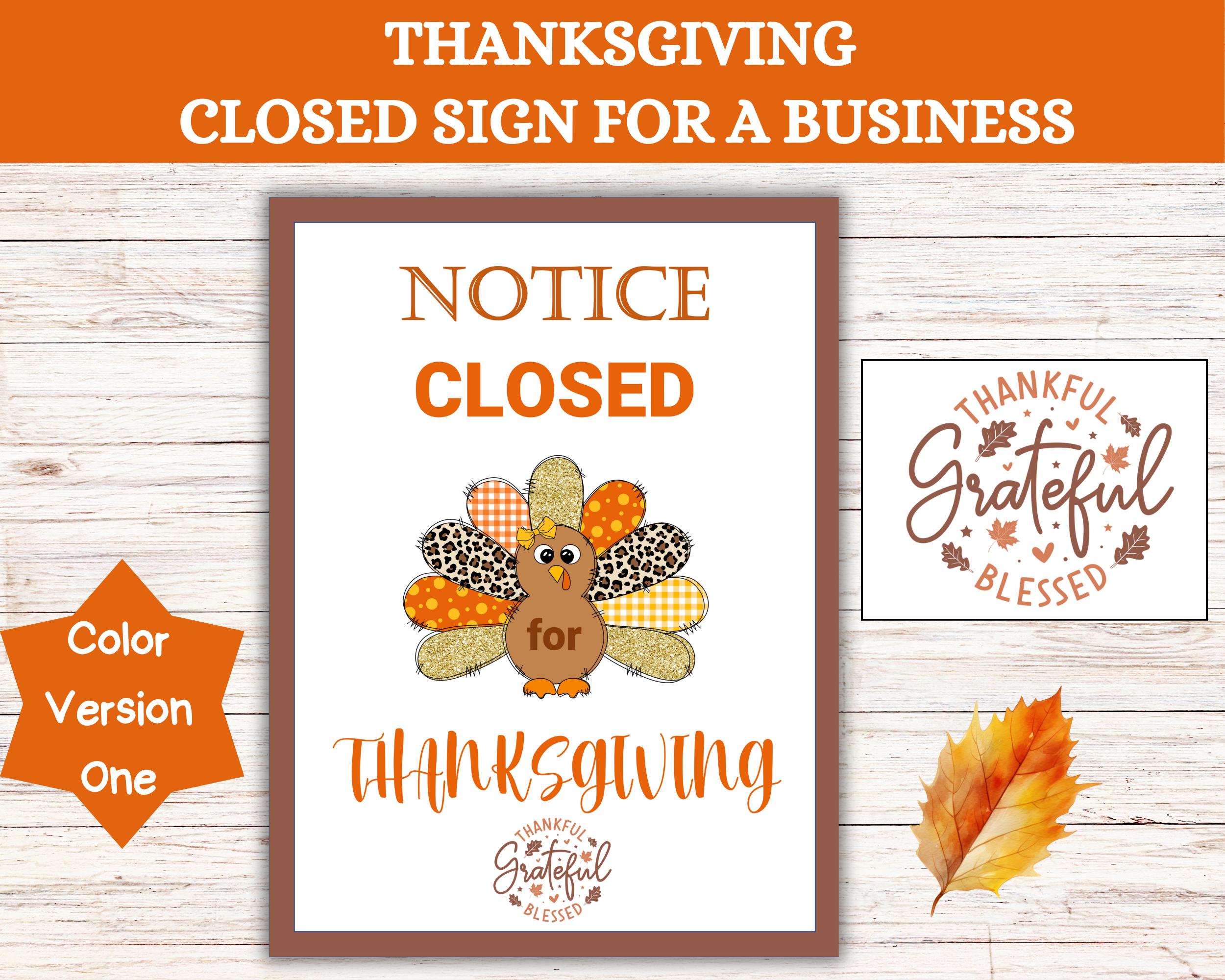 Closed Thanksgiving Sign, Printable Office Sign for Door, Business ...