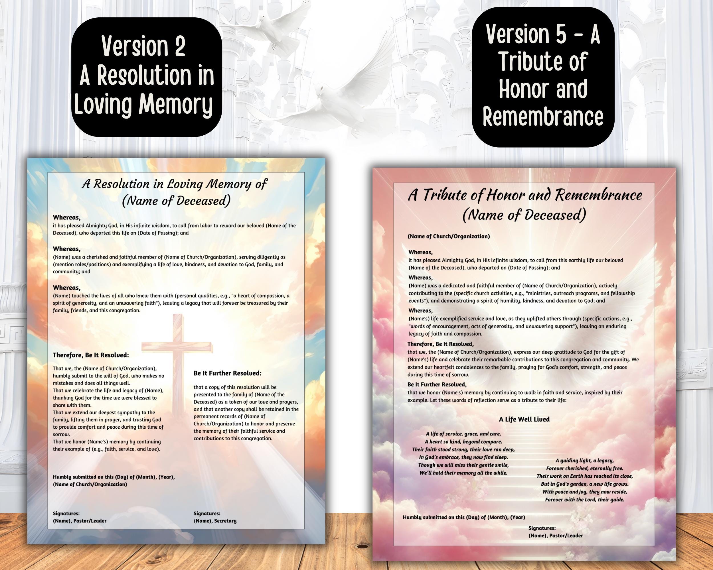5 Funeral Resolution Letters an Editable BUNDLE for a Funeral Service ...