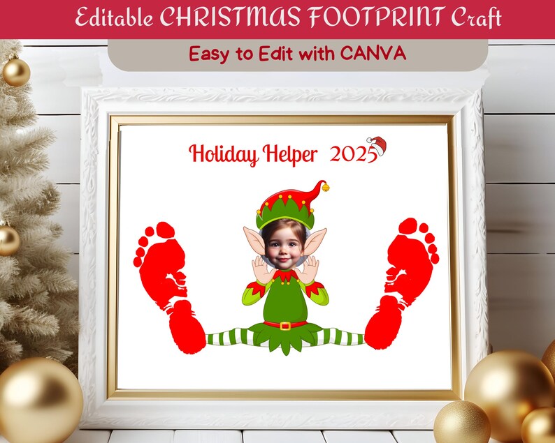 Elf Footprint Art, Christmas Handprint Art to Edit and Print, Elf Magic ...