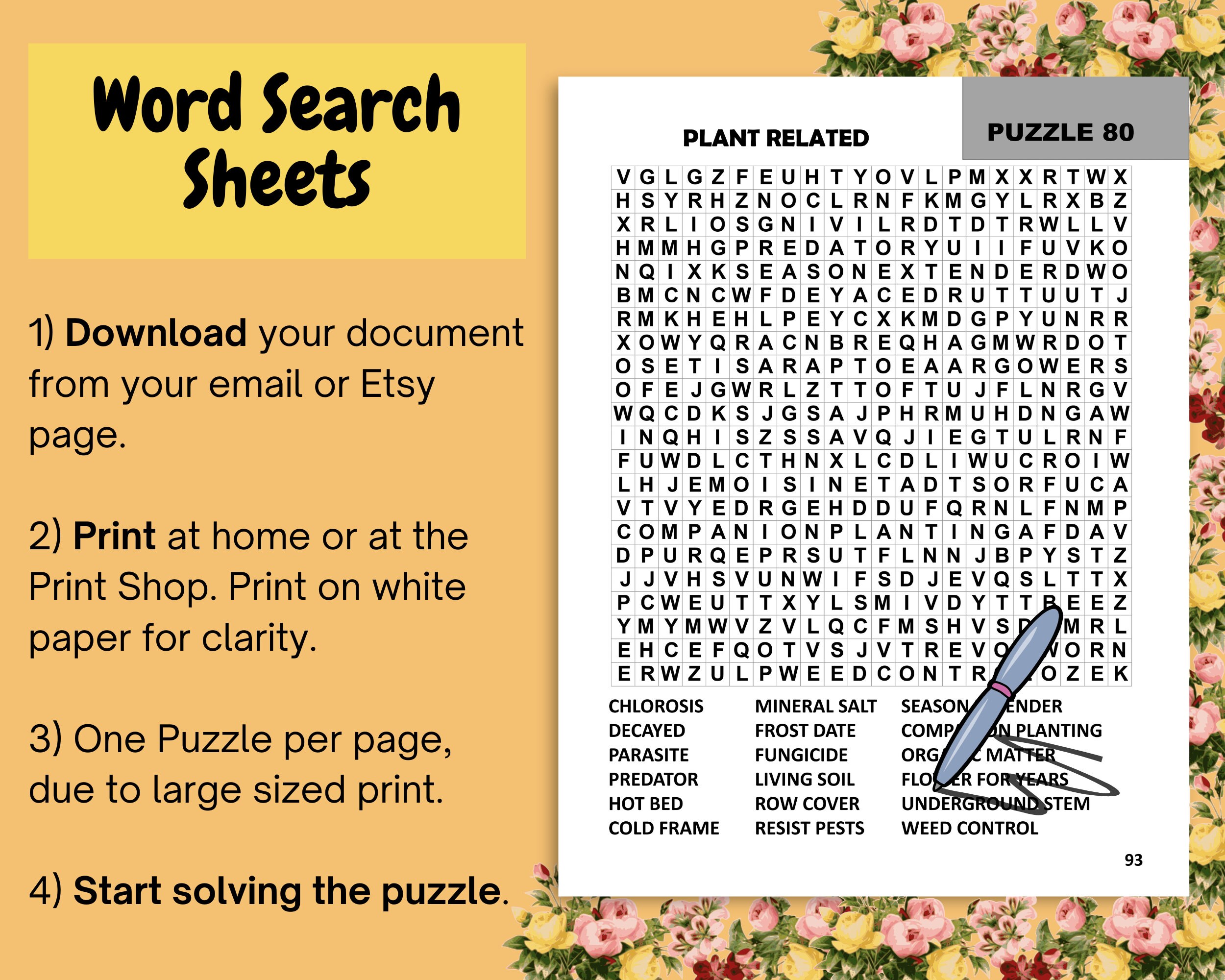 Large Print Word Search Puzzles With a Gardening Theme, Fun Gardening ...